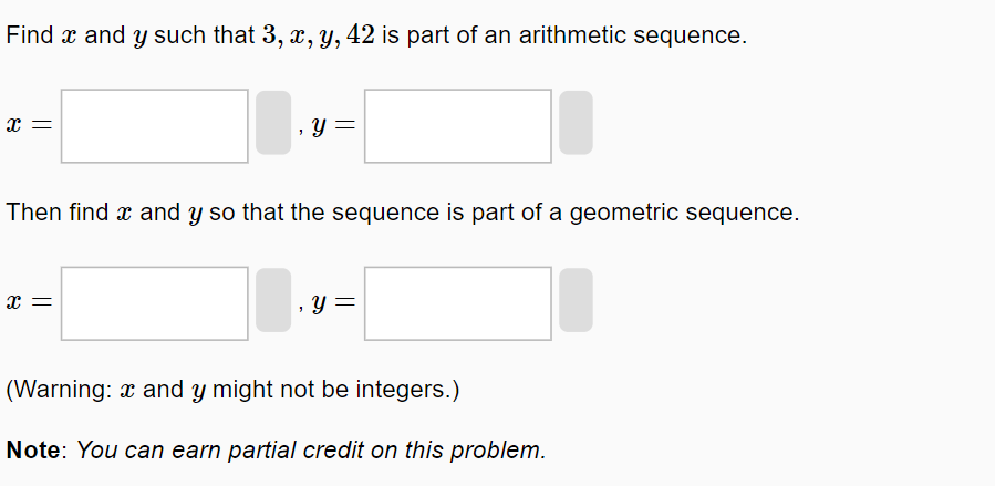 Solved Find x and y such that 3,x,y,42 is part of an | Chegg.com