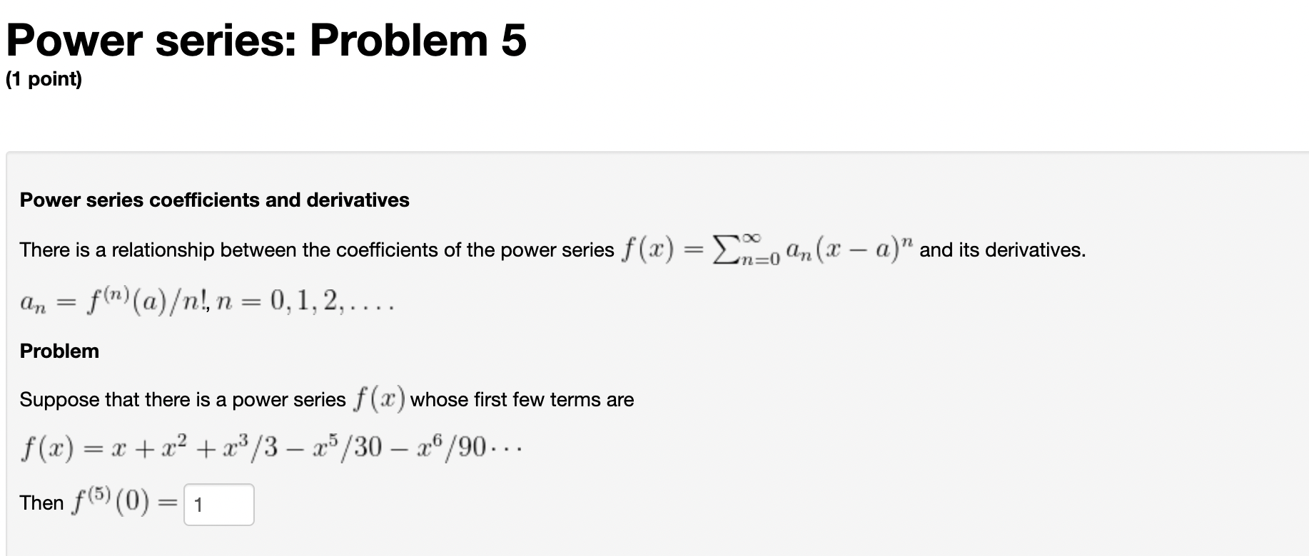 Solved Power series: Problem 5 (1 point) Power series | Chegg.com