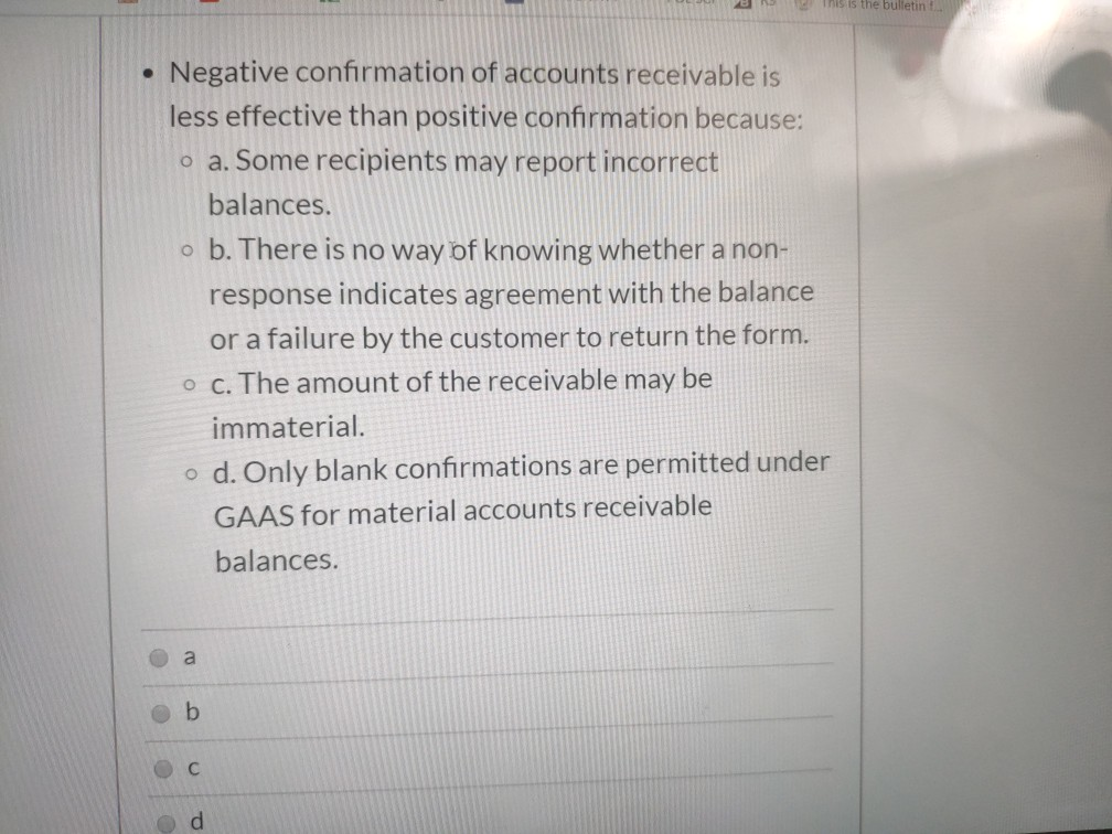 Solved This is the bulletin • Negative confirmation of | Chegg.com