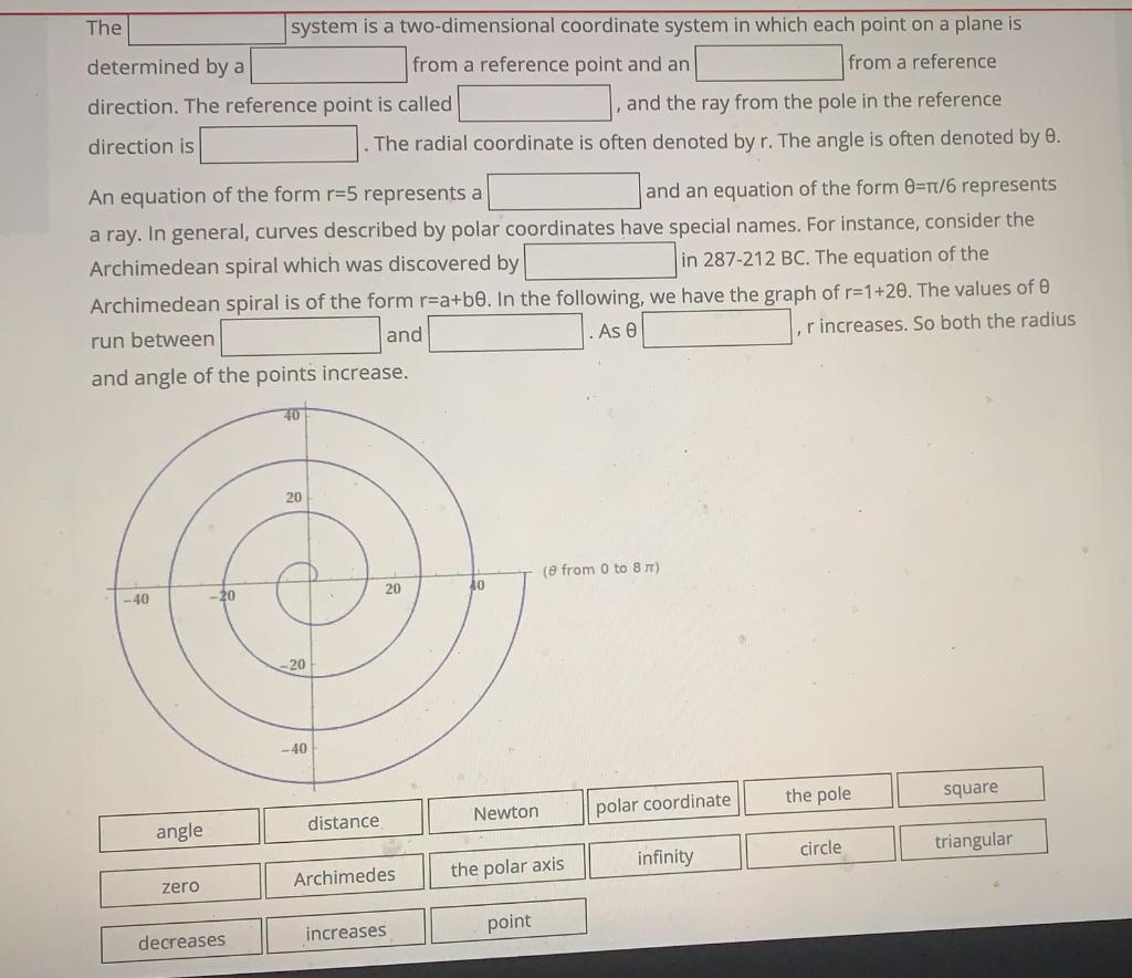 Solved The system is a two-dimensional coordinate system in | Chegg.com