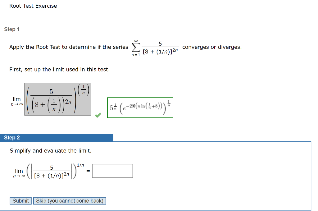 Solved Root Test Exercise Step 1 Apply the Root Test to | Chegg.com