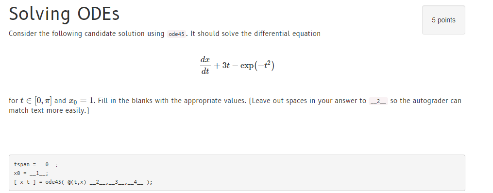 Solved Solving Odes 5 Points Consider The Following Chegg