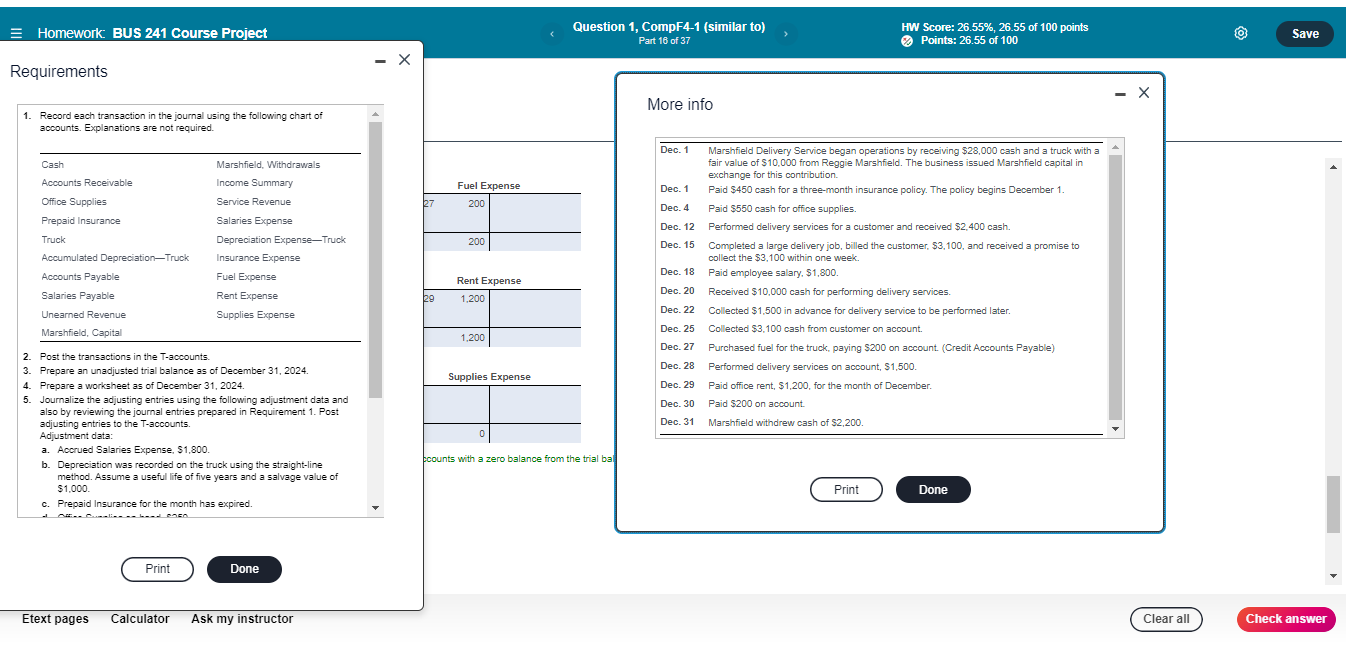 Solved Homework: BUS 241 Course Project Marshfield Delivery | Chegg.com
