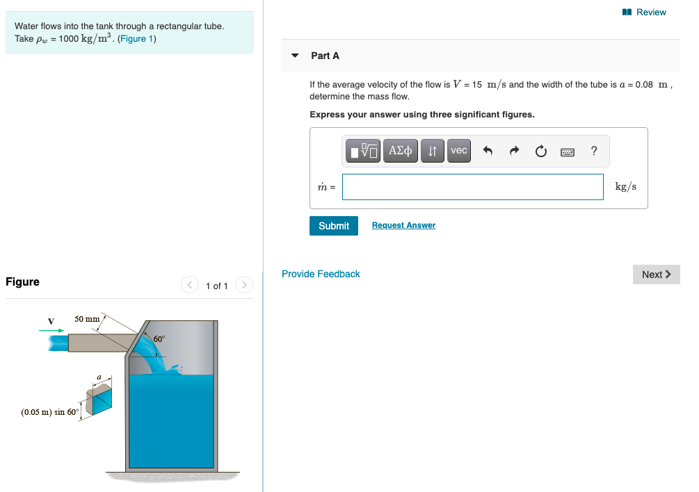 Solved Review Water flows into the tank through a | Chegg.com