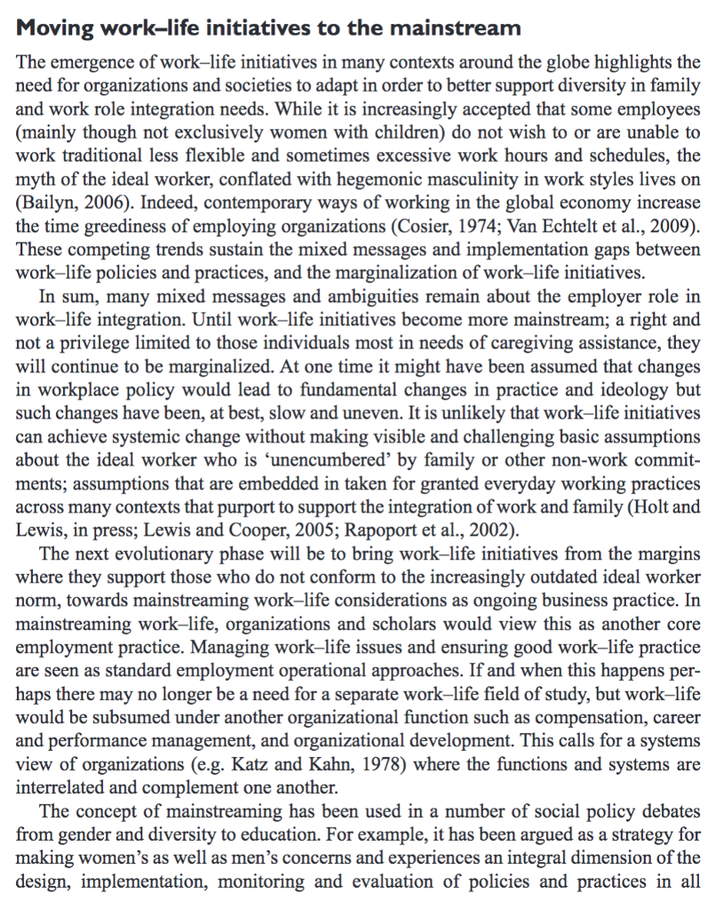 Solved Moving work-life initiatives to the mainstream The | Chegg.com