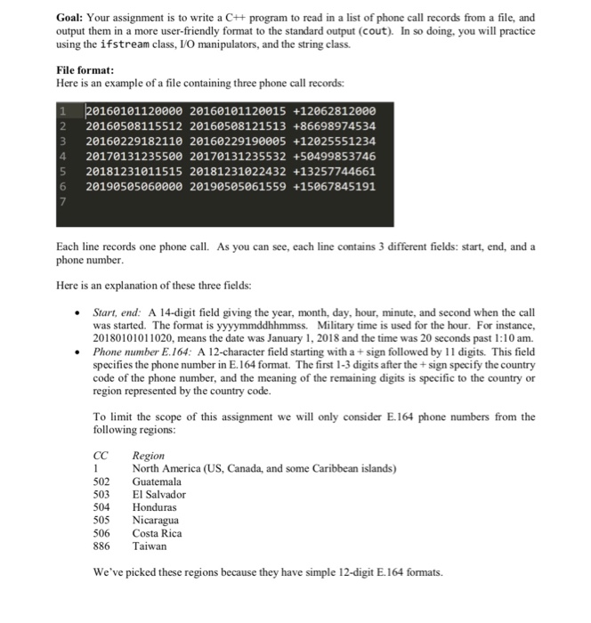 Solved Goal: Your assignment is to write a C++ program to | Chegg.com