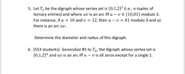 Solved 5. Let T2 be the digraph whose vertex set is {0,1,2}2 | Chegg.com