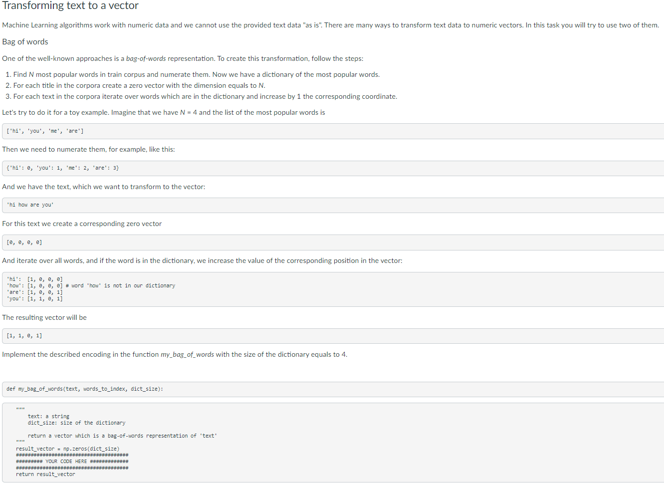 Solved Transforming text to a vector Machine Learning | Chegg.com