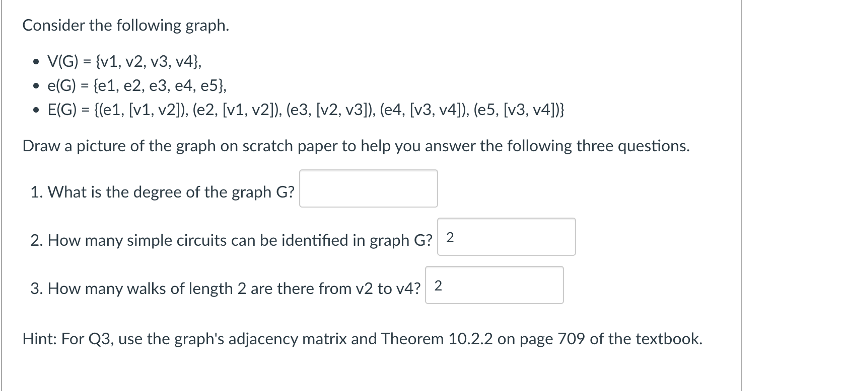 Consider the following graph. V(G) = {v1, v2, v3, | Chegg.com