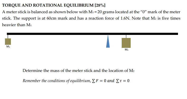 Solved TORQUE AND ROTATIONAL EQUILIBRIUM [28\%] A meter | Chegg.com