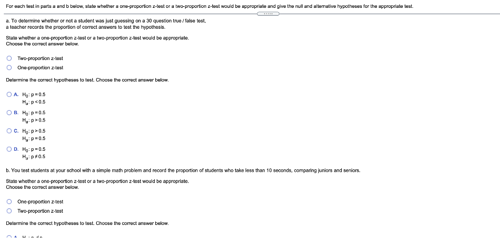 Solved For each test in parts a and b below, state whether a | Chegg.com