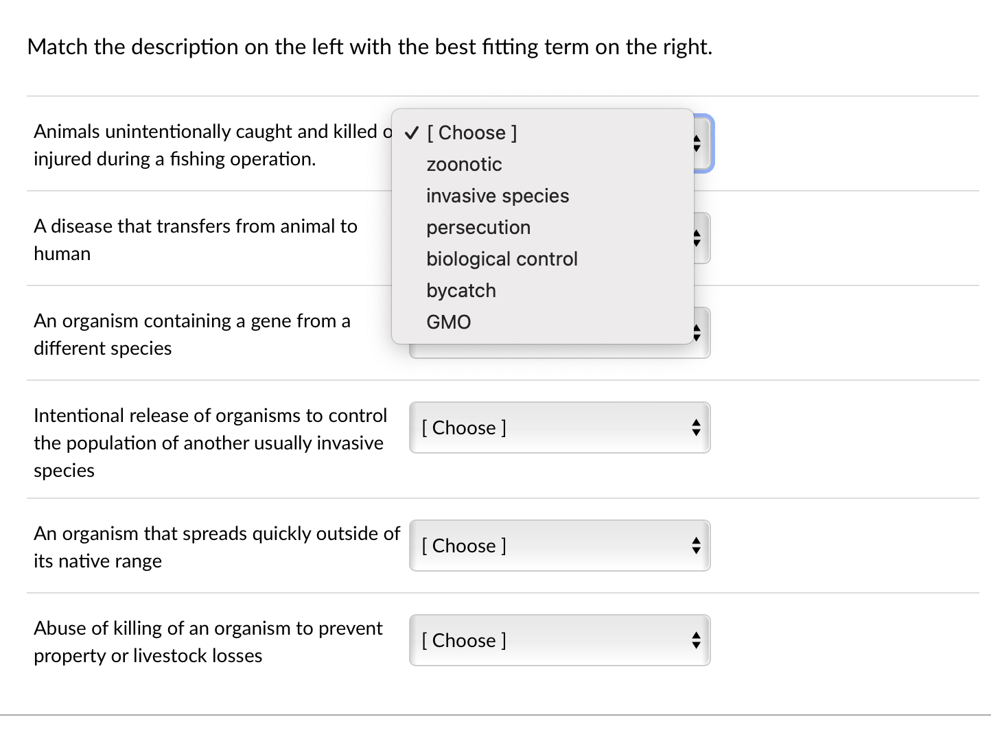 Solved Match the description on the left with the best | Chegg.com