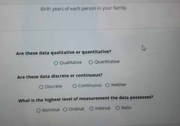 Solved Birth years of each person in your family. Are these | Chegg.com