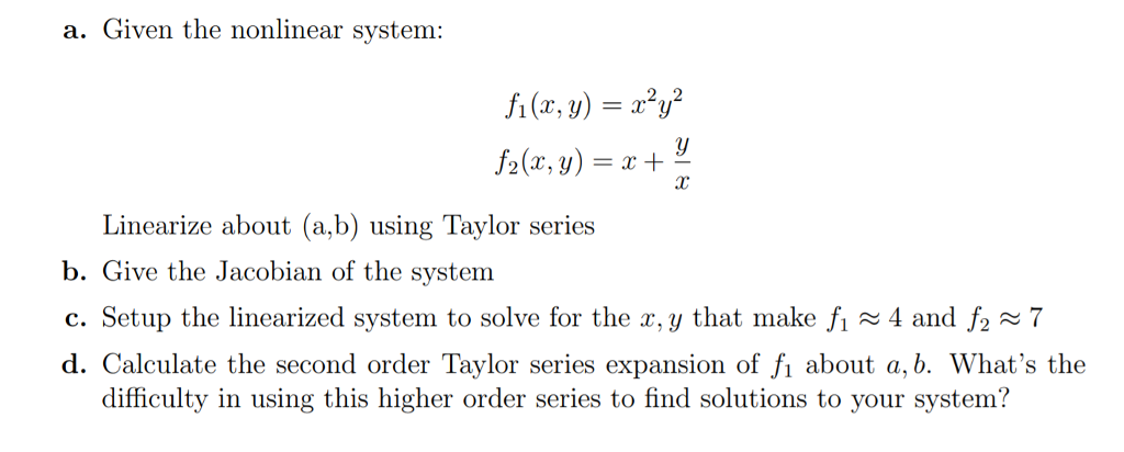 Solved a. Given the nonlinear system 2,,2 f2(x,y) = x + u | Chegg.com