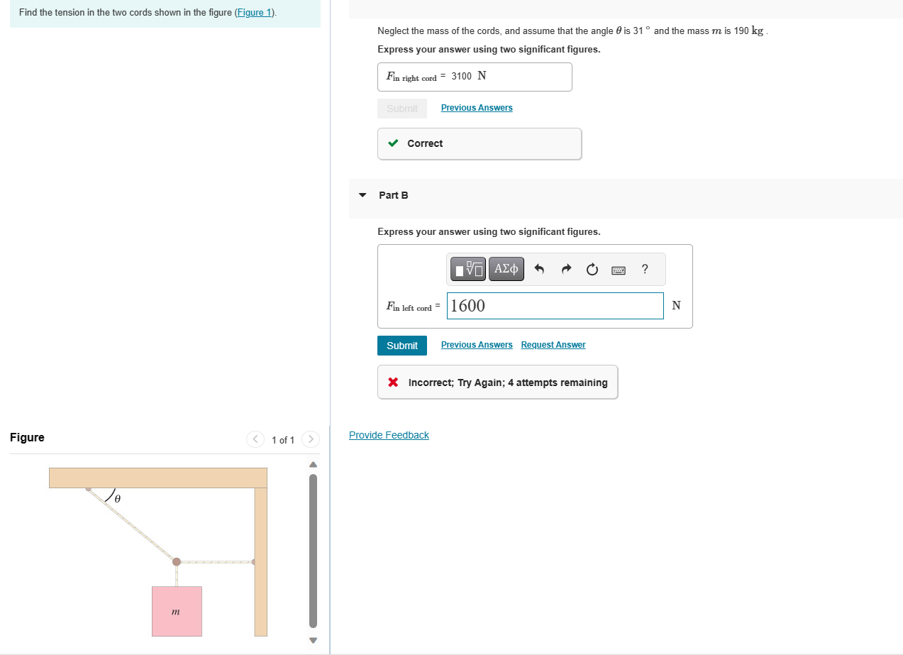Solved Find the tension in the two cords shown in the figure | Chegg.com