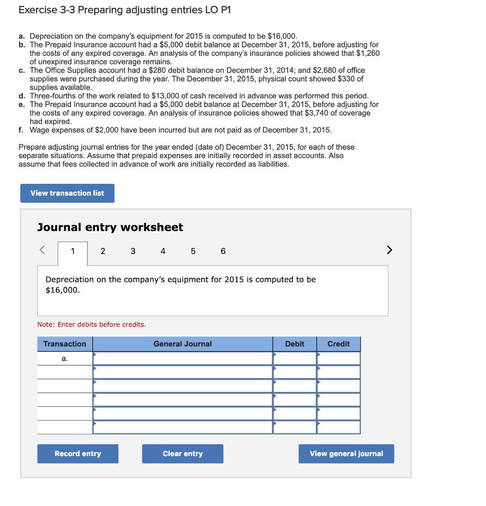 Solved Exercise 3-3 Preparing adjusting entries LO P1 a. | Chegg.com
