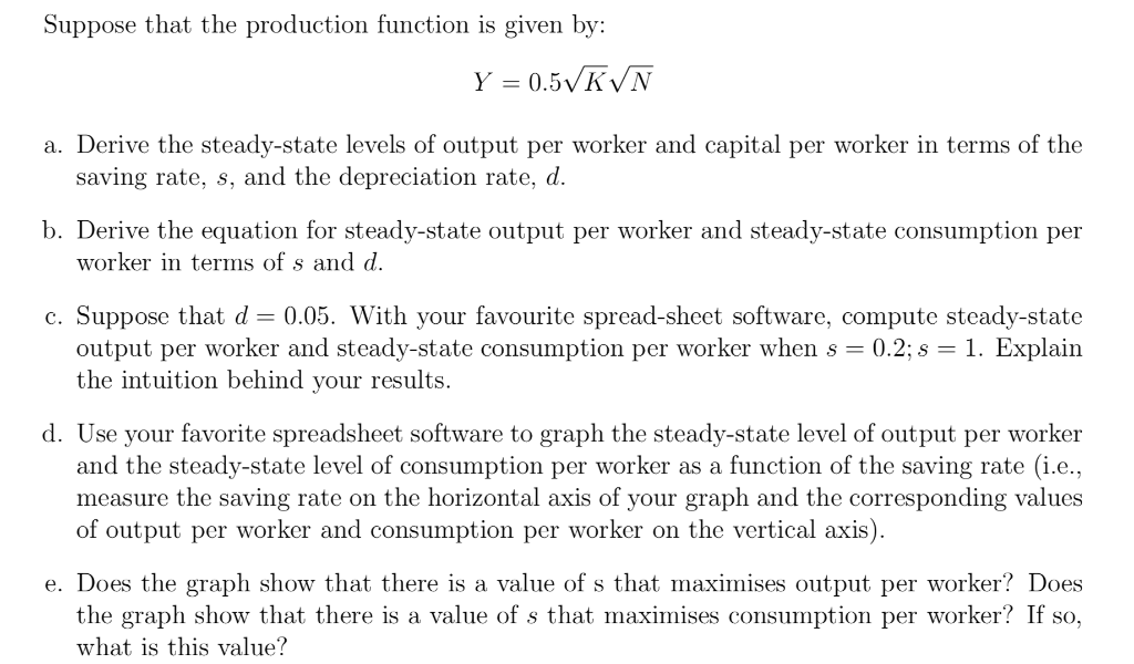 Solved Suppose that the production function is given by: Y = | Chegg.com