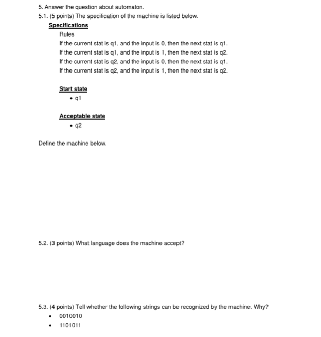 Solved Answer the question about automaton.5.1. (5 ﻿points) | Chegg.com