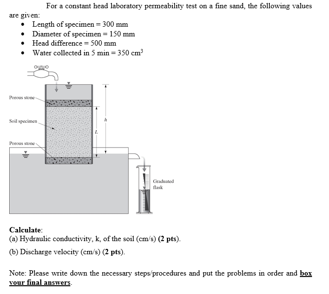 Solved For a constant head laboratory permeability test on a | Chegg.com