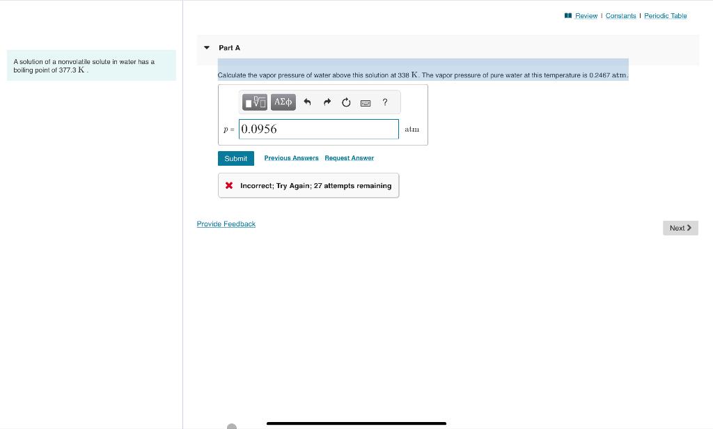 Solved A Solution Of A Nonvolatile Solute In Water Has A