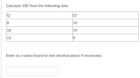 Solved Calculate SSE from the following data. Q* 8 10 10 19 | Chegg.com