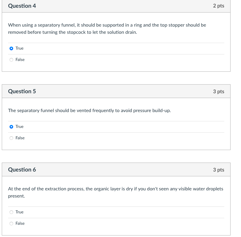 Solved Question 4 2 pts When using a separatory funnel, it | Chegg.com