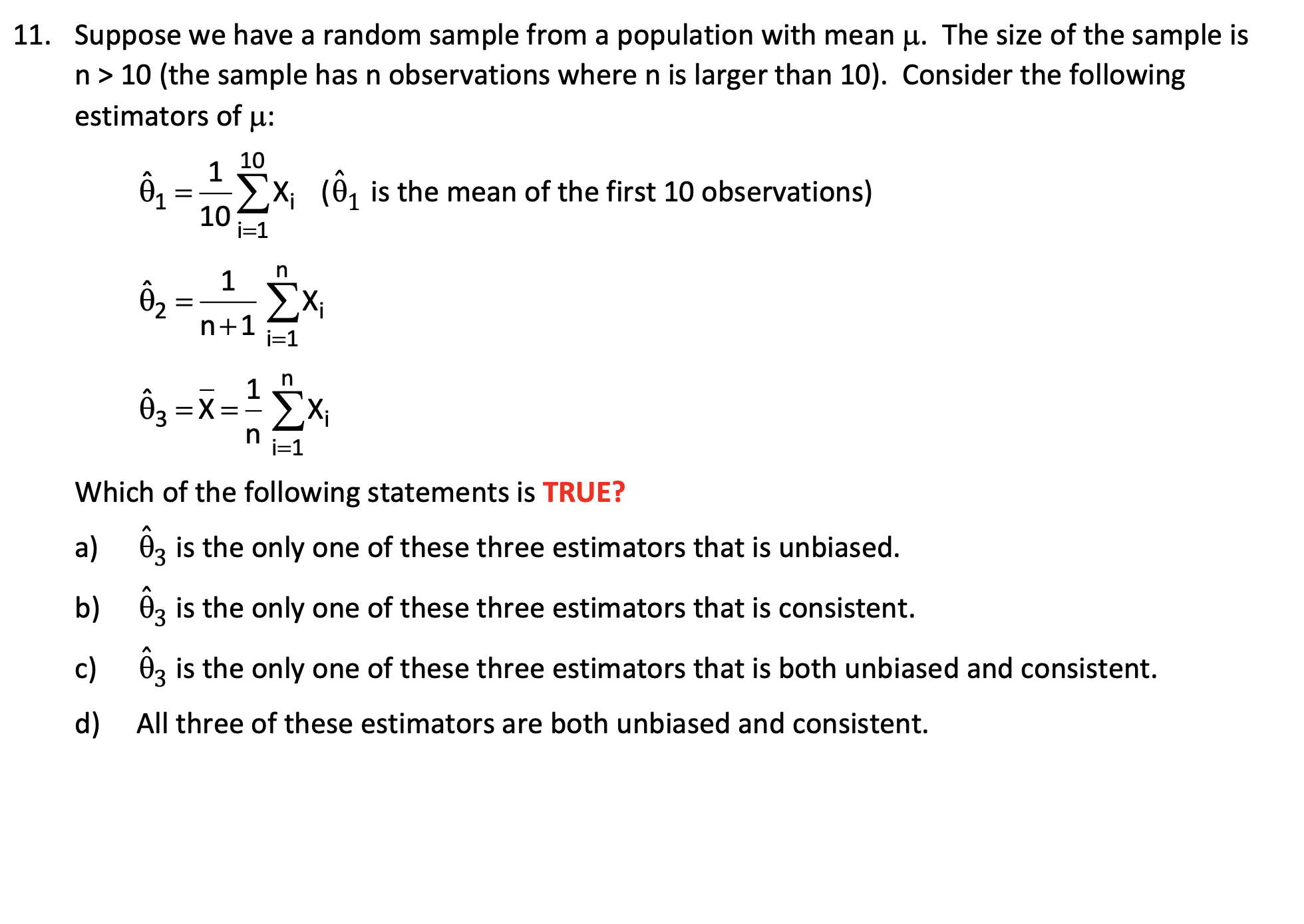 Solved 11. Suppose we have a random sample from a population | Chegg.com