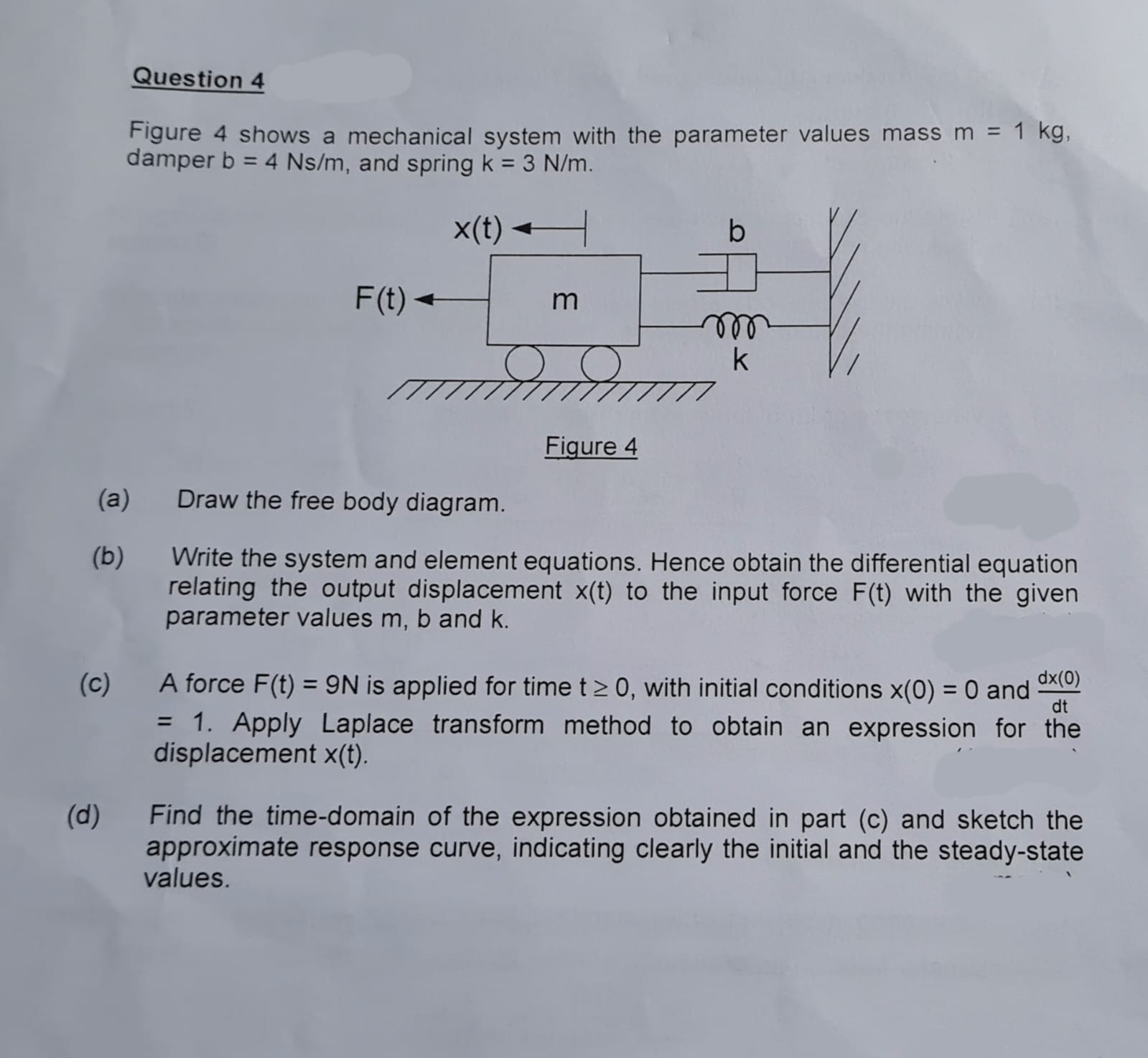 Solved Question 4Figure 4 ﻿shows a mechanical system with | Chegg.com
