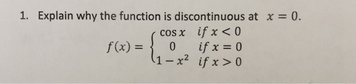 Solved 1. Explain why the function is discontinuous at x 0. | Chegg.com