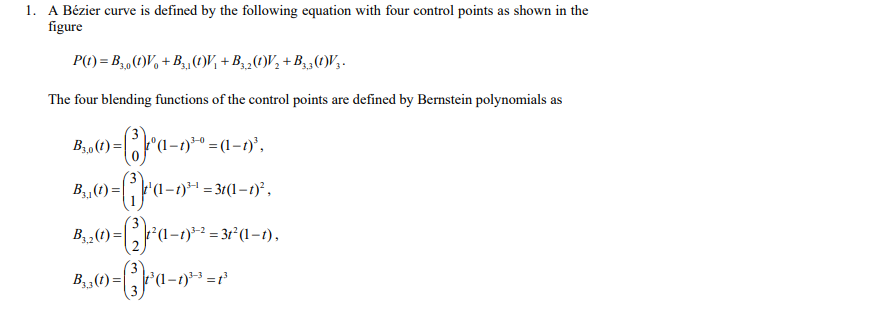 Solved A Bézier curve is defined by the following equation | Chegg.com