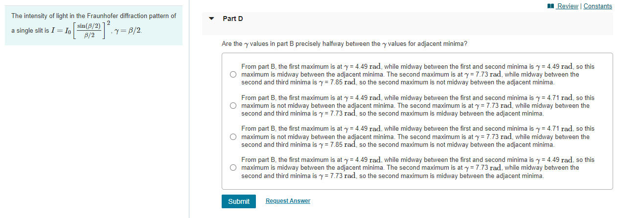 Solved u Review Constants Part D The intensity of light in | Chegg.com