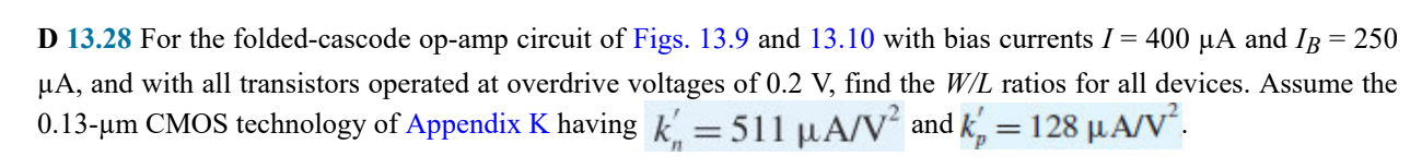 Solved D 13.28 For the folded-cascode op-amp circuit of | Chegg.com