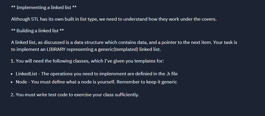 Solved ** Implementing a linked list ** Although STL has its | Chegg.com