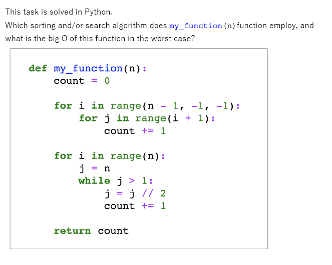 Solved This task is solved in Python. Which sorting and/or | Chegg.com