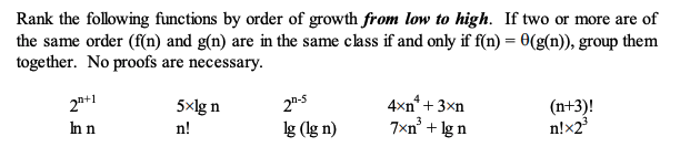 Solved Rank the following functions by order of growth from | Chegg.com