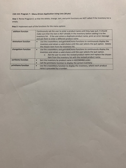 Solved CSIS 152: Program 6- Menu-Driven Application Using | Chegg.com