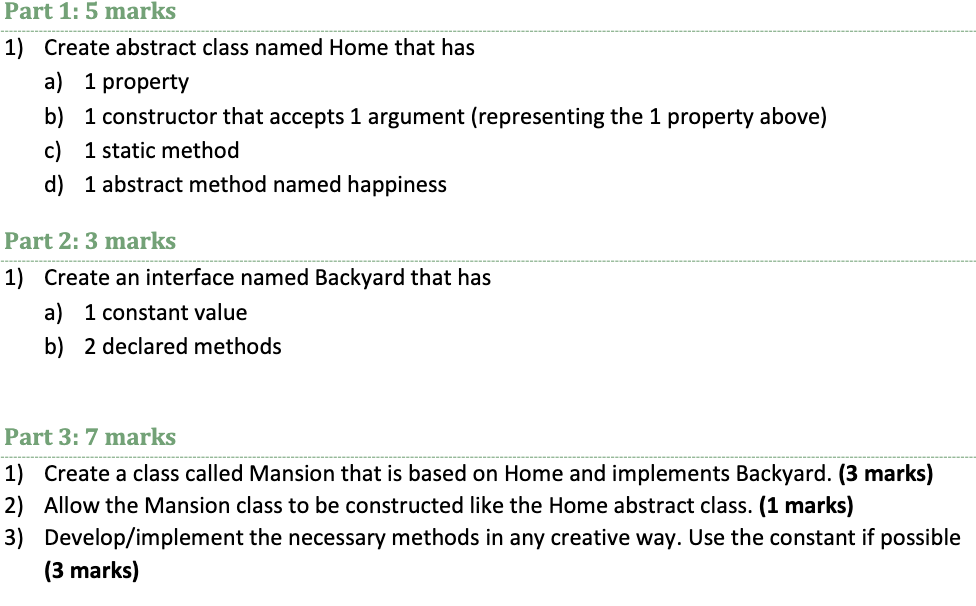Solved Part 1 5 Marks 1 Create Abstract Class Named Home 5176