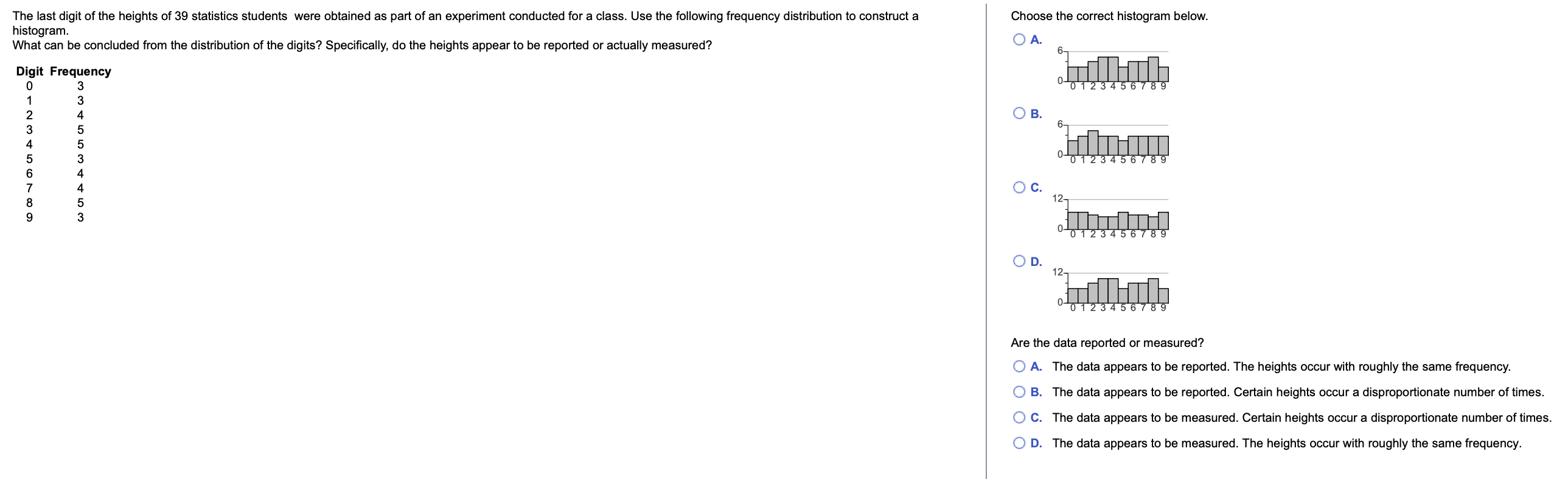 Solved The last digit of the heights of 39 statistics | Chegg.com