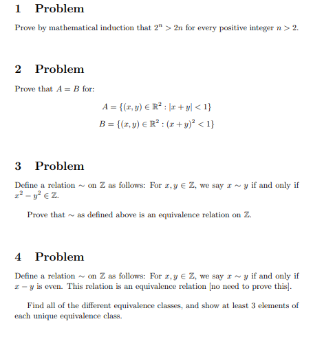 Solved 1 Problem Prove by mathematical induction that 2 > 2n | Chegg.com