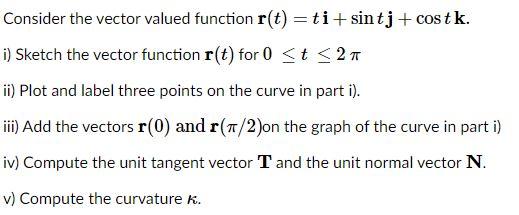 Solved Consider the vector valued function r(t) =ti+sintj + | Chegg.com