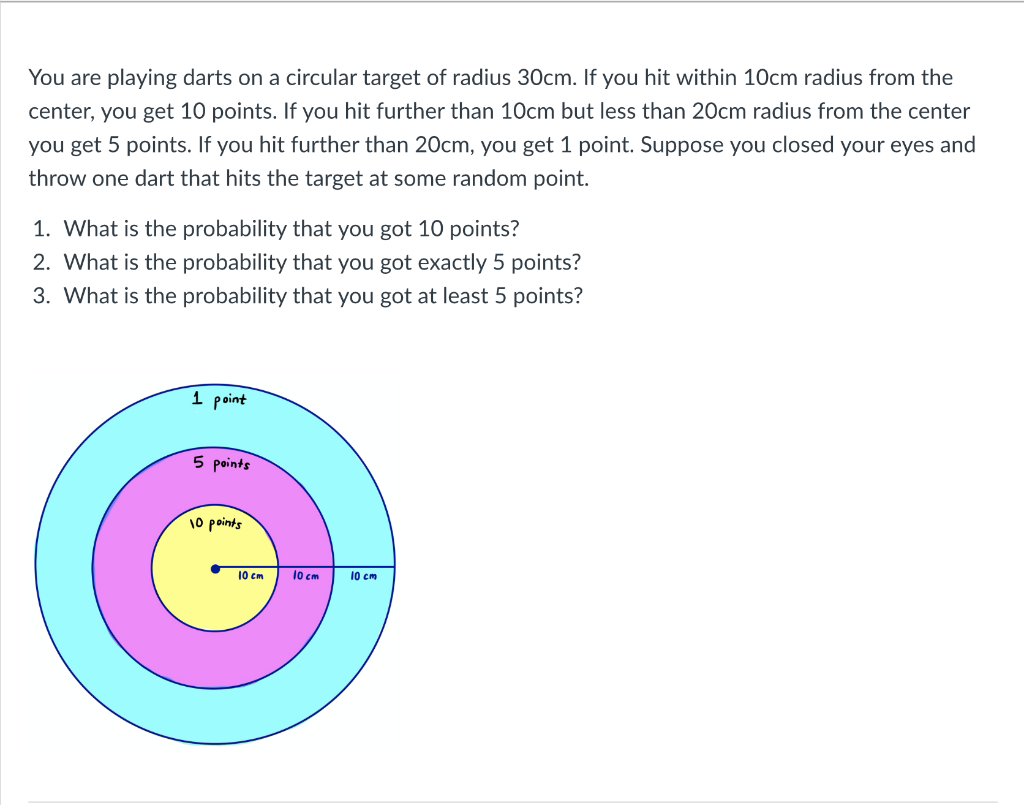 Solved You are playing darts on a circular target of radius | Chegg.com
