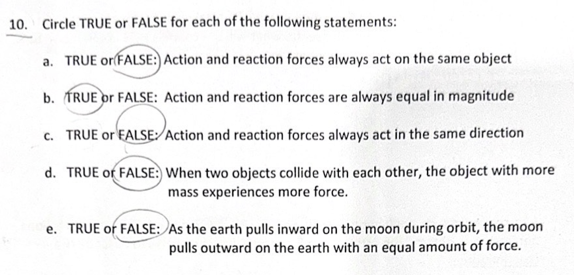 Solved 10. ﻿Circle TRUE or FALSE for each of the following | Chegg.com