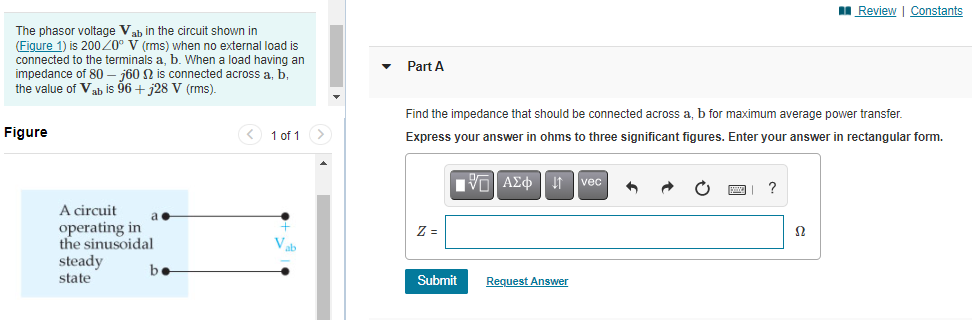 Solved Review Constants The phasor voltage Vab in the | Chegg.com