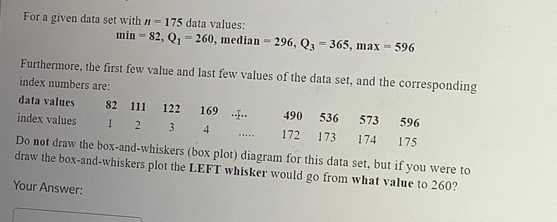 Solved For a given data set with n = 175 data values: min = | Chegg.com