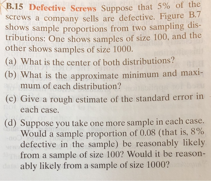 Solved ( B.15 Defective Screws Suppose that 5% of the screws | Chegg.com