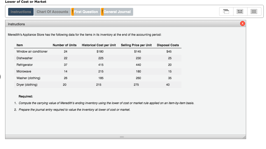 Solved Lower of Cost or Market Instructions Chart Of | Chegg.com