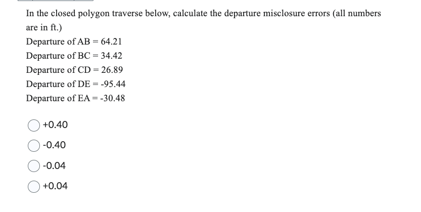 Solved In The Closed Polygon Traverse Below Calculate The