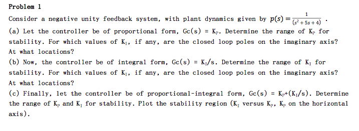 Solved 1 . Problem 1 Consider a negative unity feedback | Chegg.com