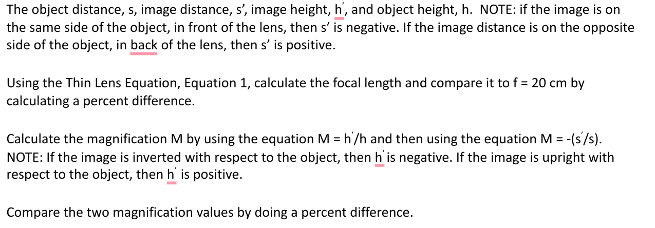 Solved The object distance, s, image distance, s', image | Chegg.com