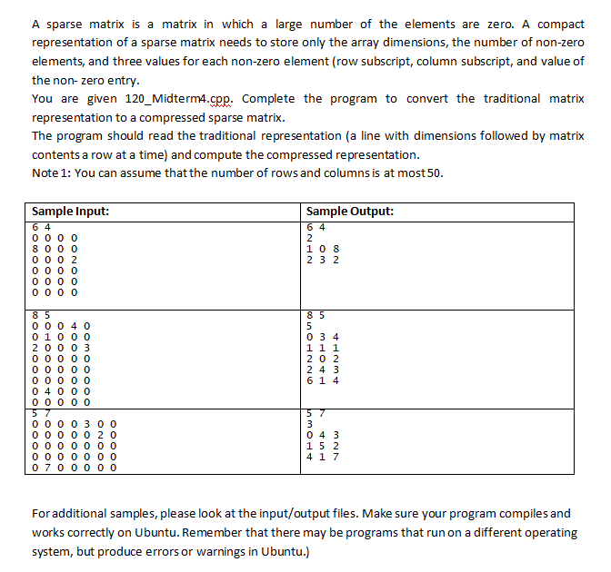 Solved A Sparse Matrix Is A Matrix In Which A Large Number